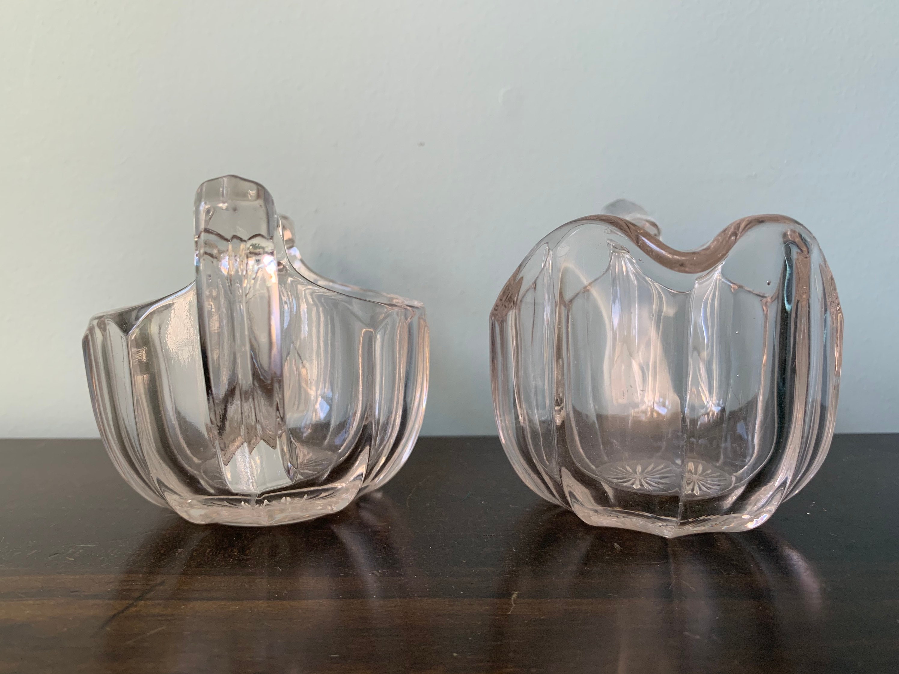 Vintage Clear Paneled Glass Cream Pitcher and Open Sugar Creamer ...