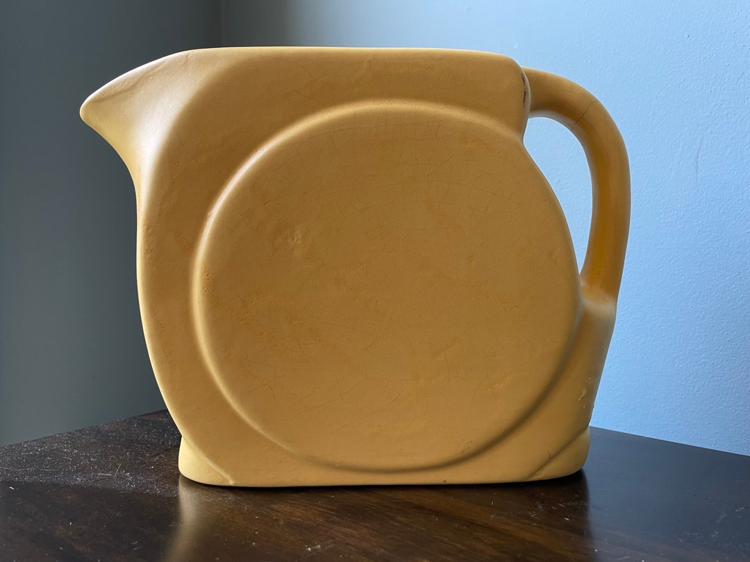 Vintage Art Deco Pitcher Yellow Ceramic Pottery Square Narrow - Etsy