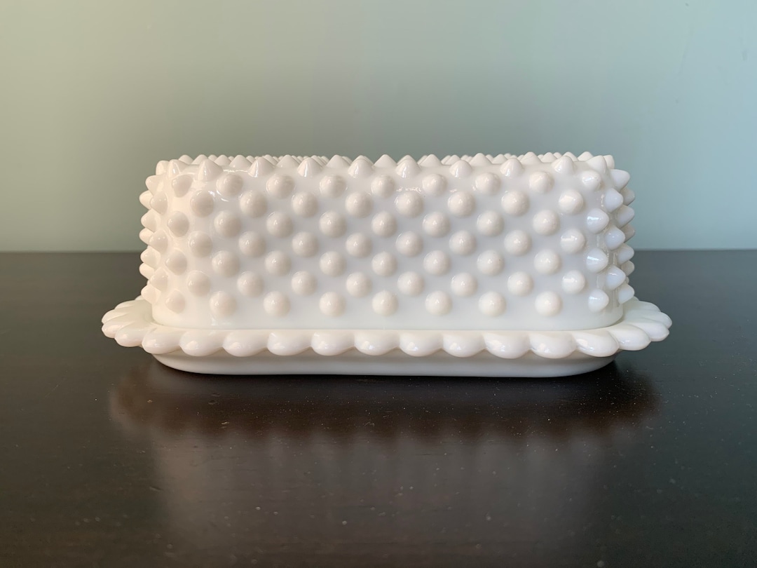 Fenton White Milk Glass Hobnail Covered Butter Dish Scalloped - Etsy