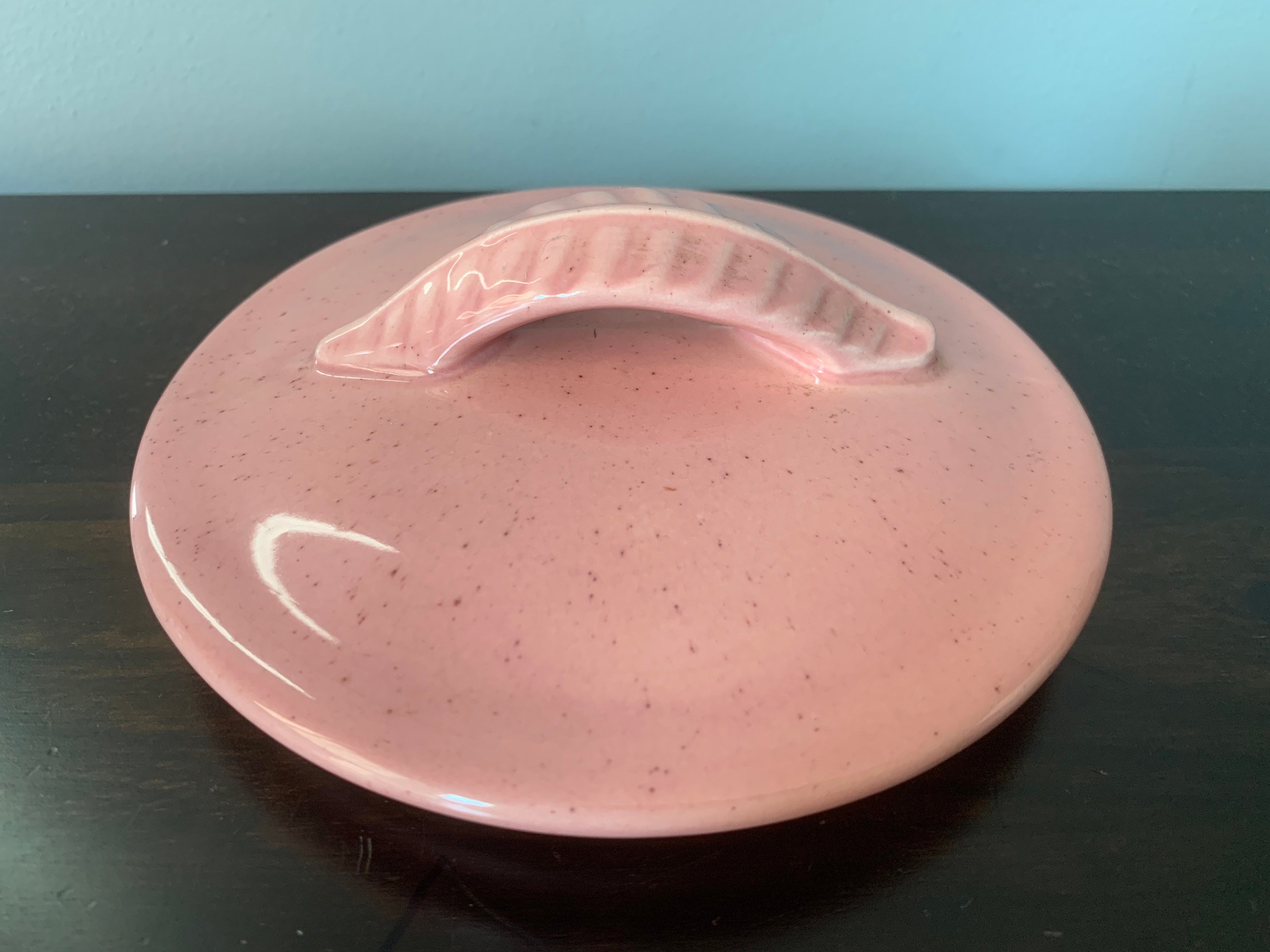 Vintage California USA Pottery Covered Dish Leaf Handle Lid | Etsy