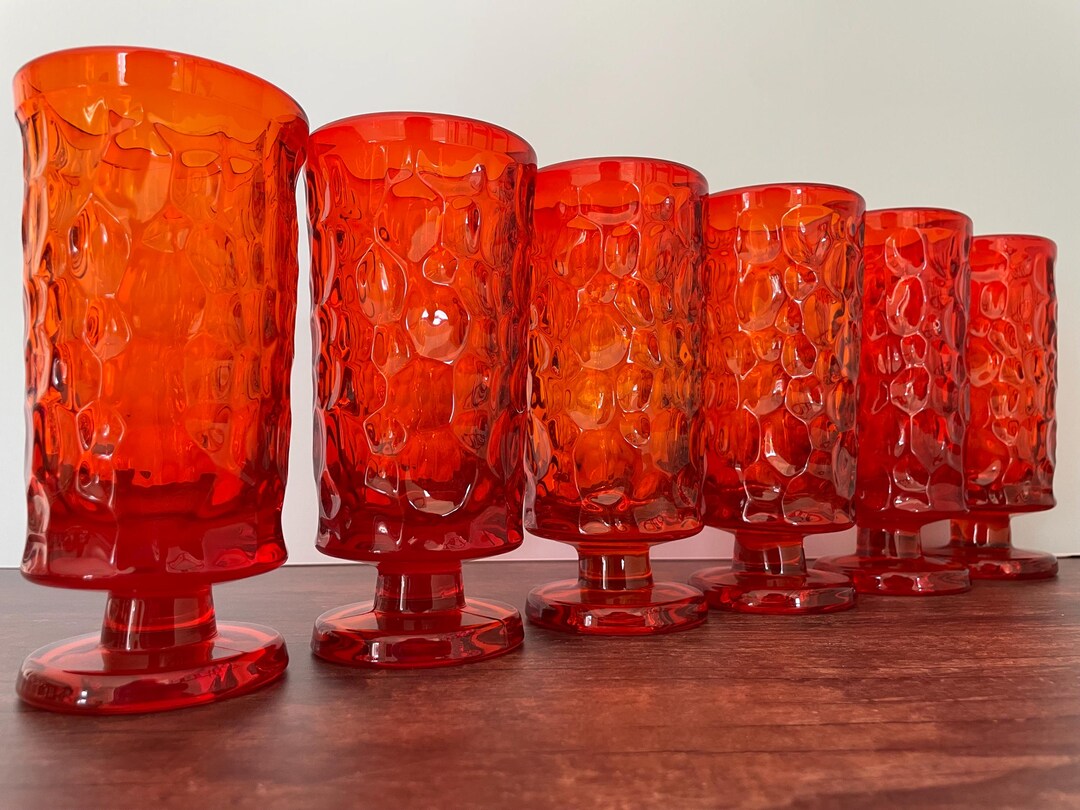 Fostoria Glass Pebble Beach Water Goblet Flame Orange Footed Ben Seibel ...