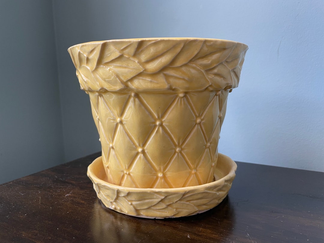 Vintage Mccoy Pottery Planter Flower Pot Quilted Yellow Large - Etsy