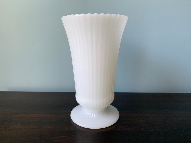 Vintage E. O. Brody White Milk Glass Ribbed Footed Vase | Etsy