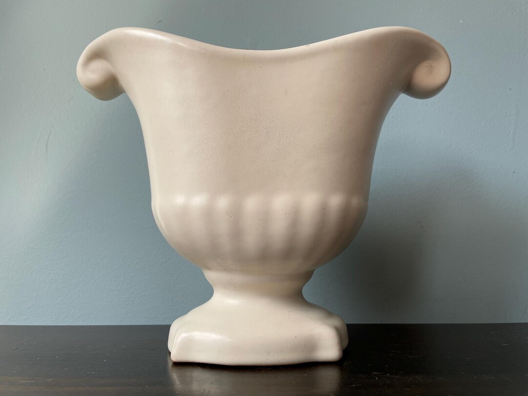 Vintage Pottery Vase Camark Pottery Urn Scroll Handle Square Base Foot ...