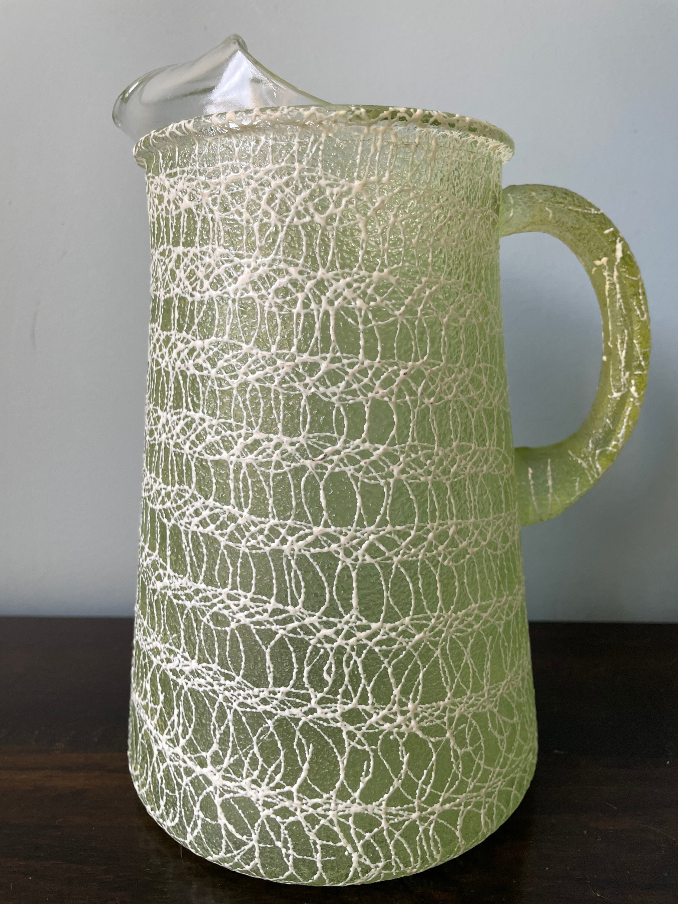 Vintage Glass Pitcher Mid Century Spaghetti String Drizzle - Etsy
