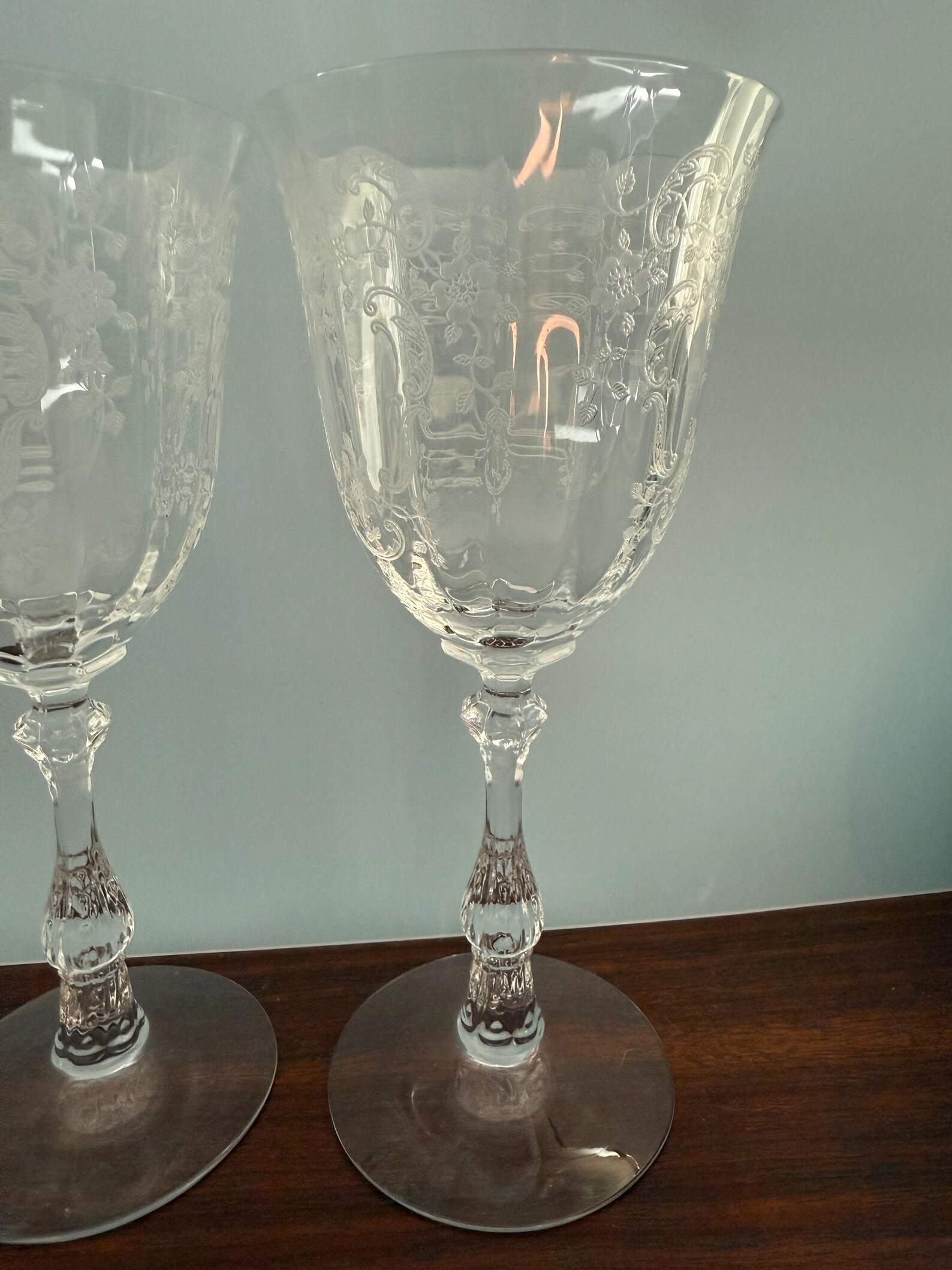 Vintage Fostoria Meadow Rose Water Goblet Stemmed Etched Optic Paneled ...