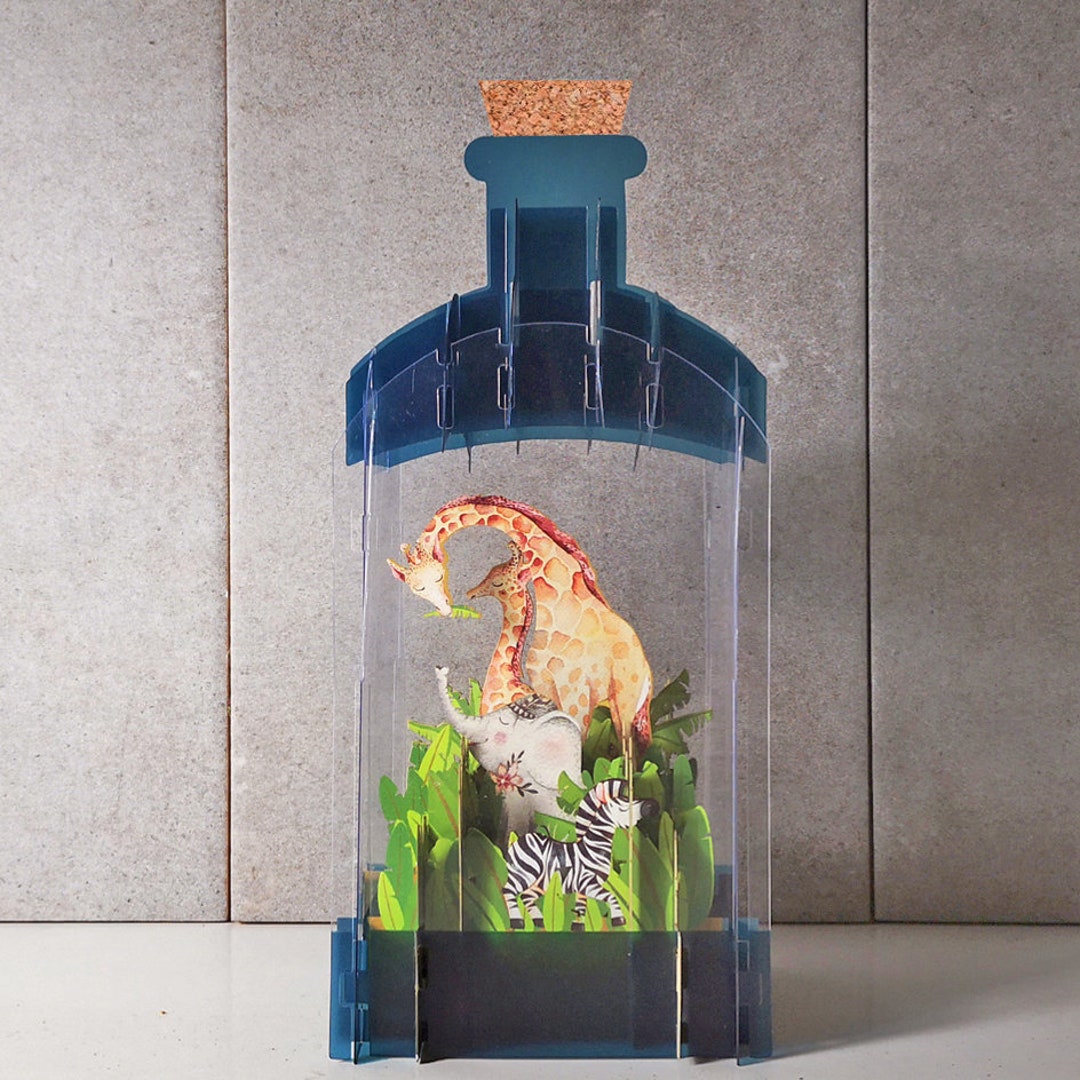 3d Bottle Cards,lion,giraffes,tortoise,trees,elephant,zebra,wildlife ...