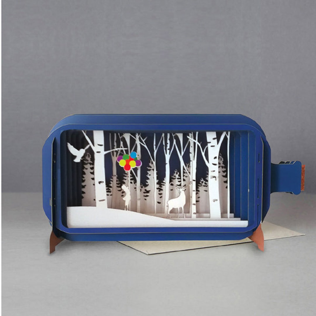 Laser Cut 3D Pop up Card, Girl, Stag, Balloons in Forest Scene - Etsy