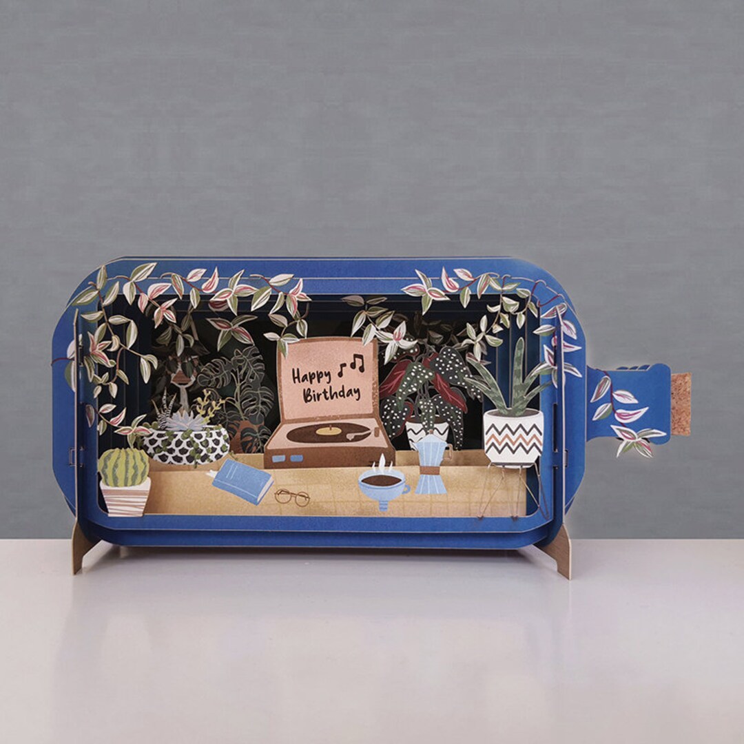 Happy Birthday,record Player,plant Pots,books,coffee,picture,laser Cut ...