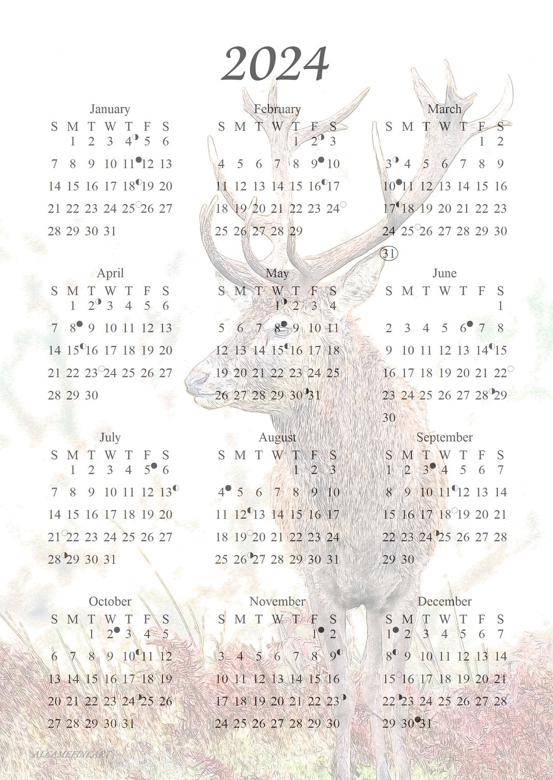 2024 Yearly Blank Calendar, Year at a Glance Calendar, A4 or A3 ...