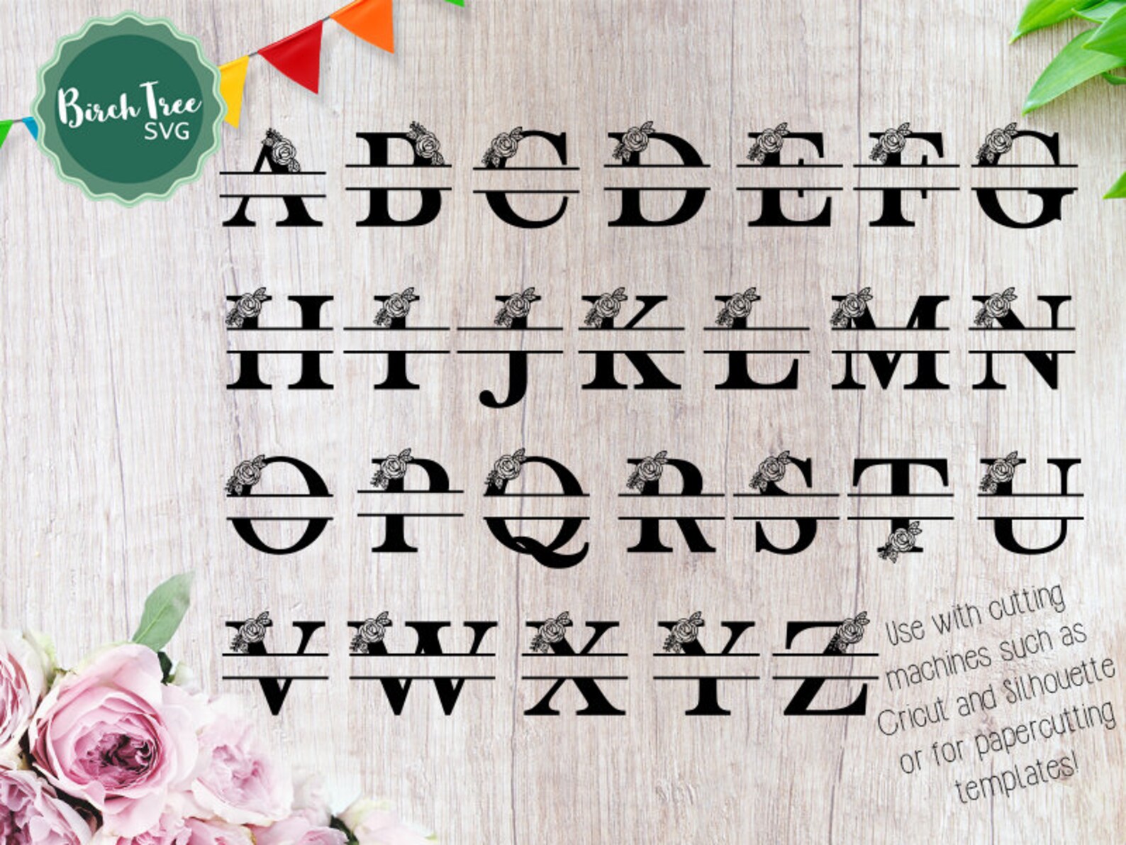 Floral Split Monogram SVG, Flower Split Monogram Font Svg Cut Files ...
