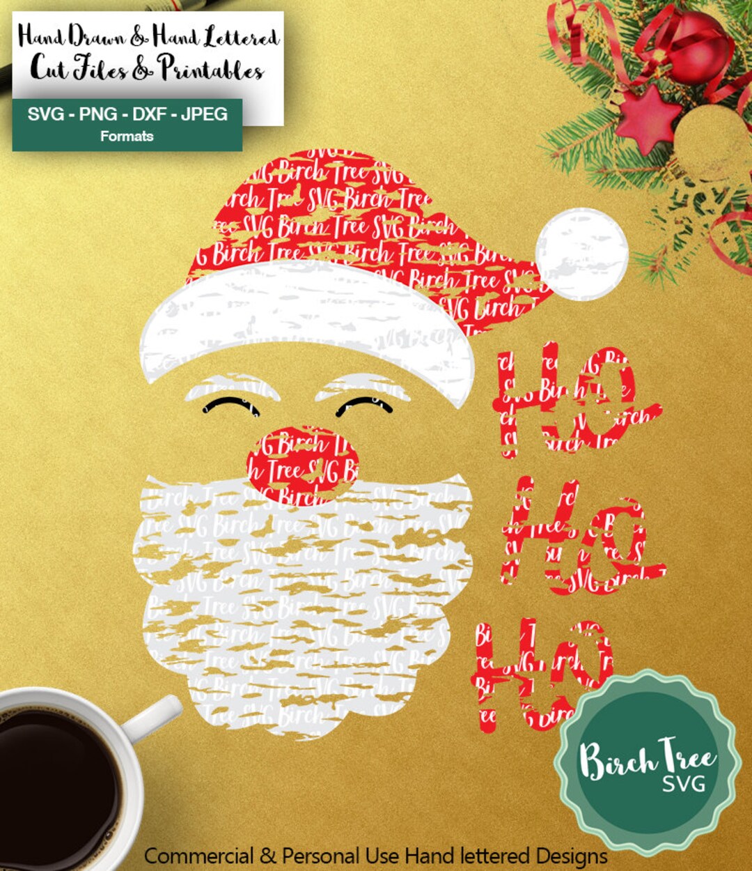 Santa Face Ho Ho Ho Svg, Distressed Christmas Svg, Grunge Christmas Svg ...