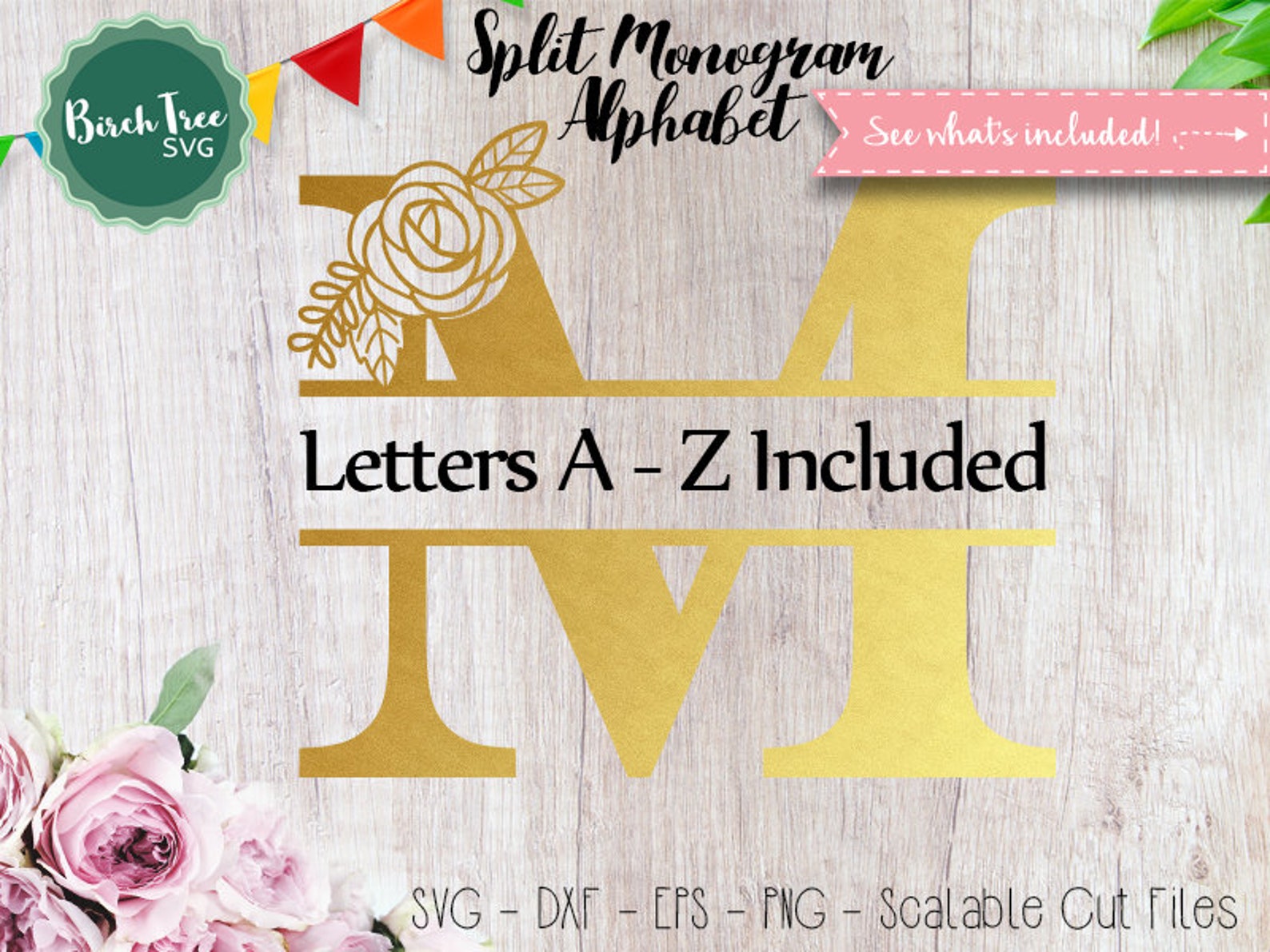 Floral Split Monogram SVG Flower Split Monogram Font Svg Cut | Etsy