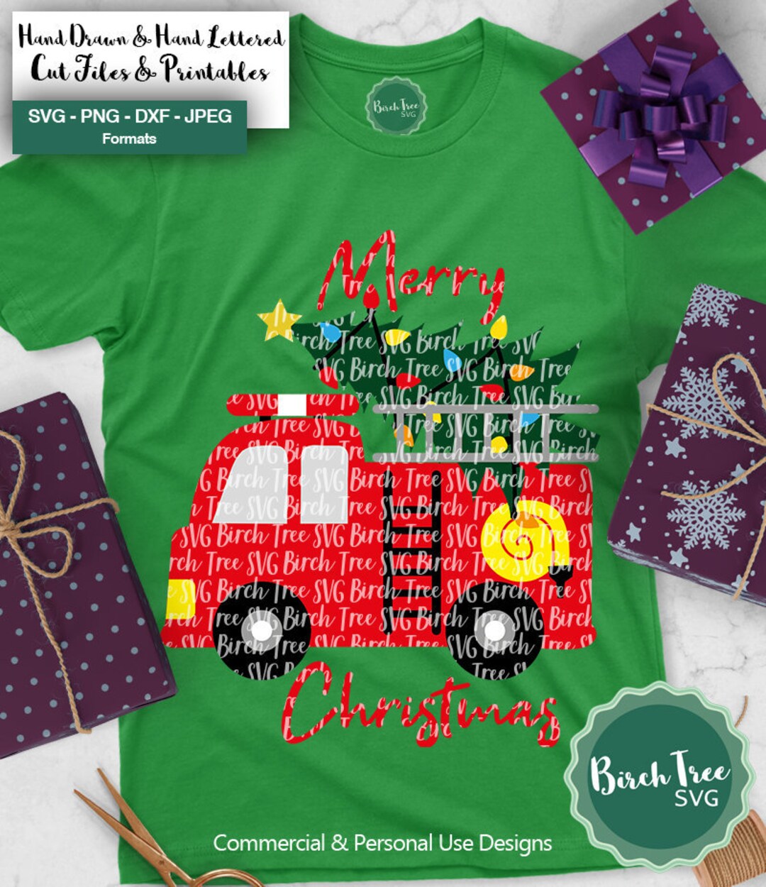 Fire Truck Christmas Tree Svg, Fire Fighter Svg, Christmas Tree Svg ...