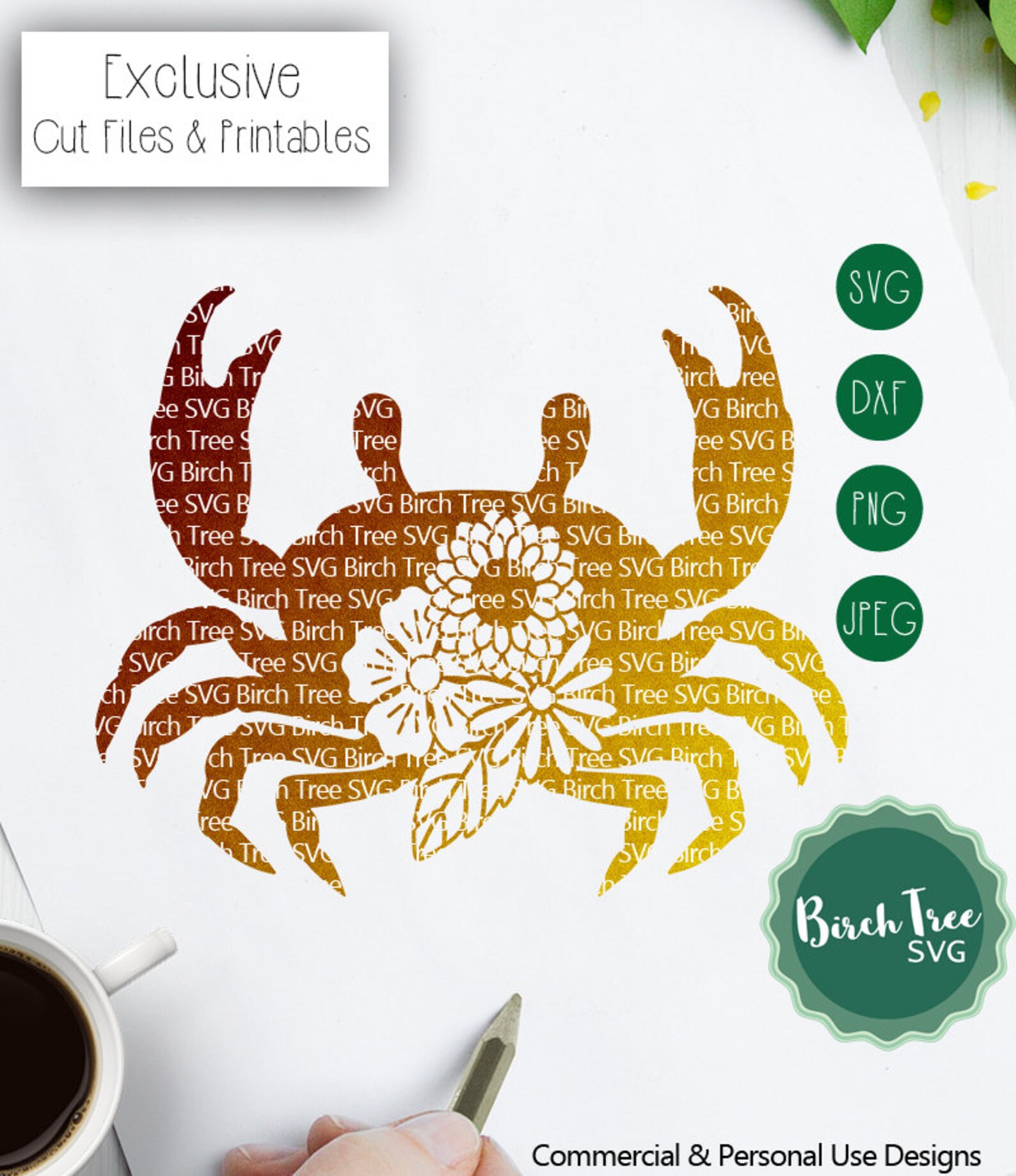 Floral Crab Svg Cut File Crab Svg Beach Svg Summer SVG - Etsy