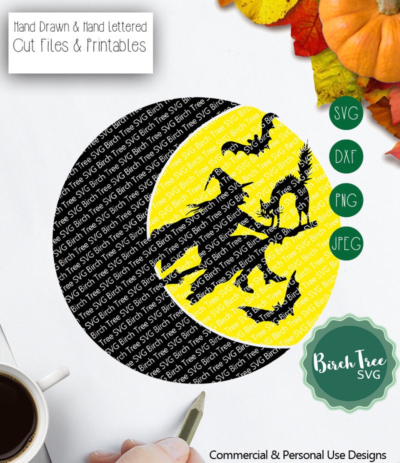 Flying Witch and Moon Silhouette Svg, Kids Halloween Cut Files Cricut ...