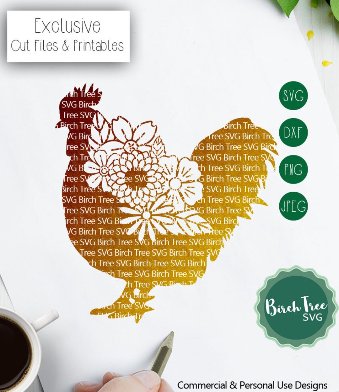 Floral Hen Svg Cut File, Hen Svg, Farm SVG, Farming Floral Svg, Chicken ...