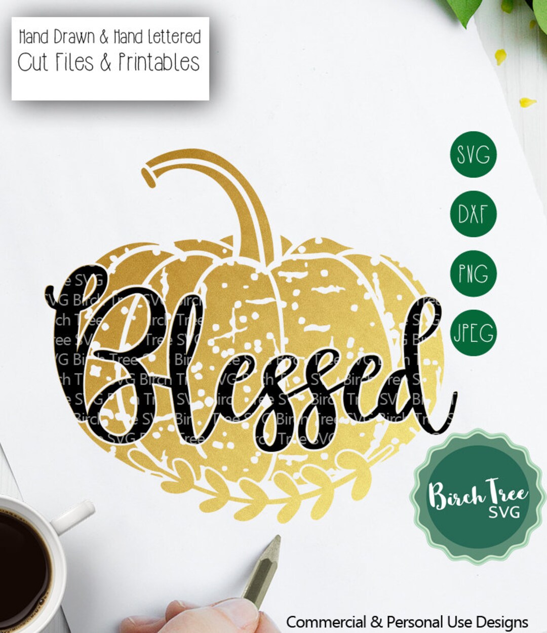 Blessed Pumpkin SVG Cut File, Distressed Pumpkin SVG, Grunge Pumpkin ...