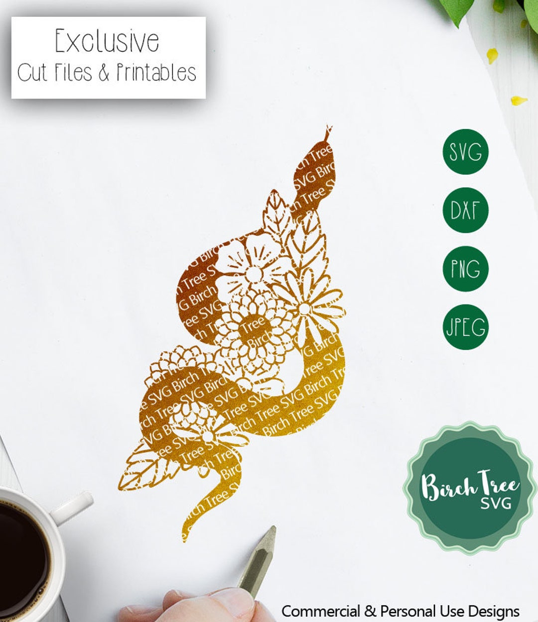 Floral Snake Svg, Reptile Svg, Snake Cut File, Python Svg, Snake ...