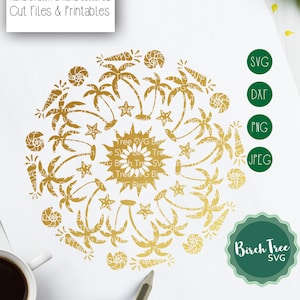 Beach Mandala SVG Cut File, Palm Tree SVG, Seashell Clipart Sun Svg ...