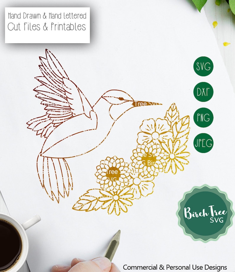 Floral Hummingbird SVG Cut File Hummingbird and Flowers SVG - Etsy