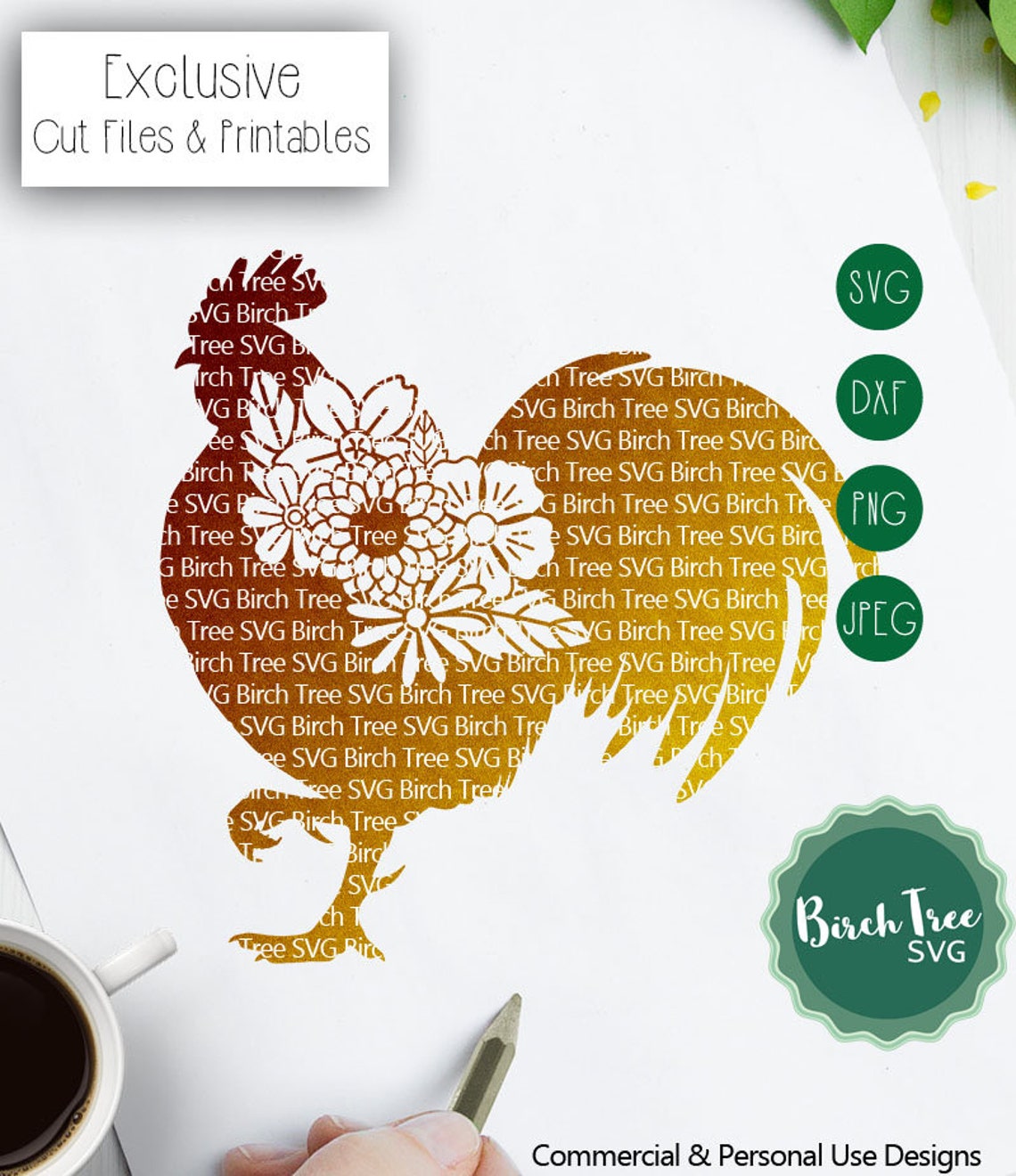 Floral Rooster Svg Cut File Rooster Svg Chicken Farm SVG - Etsy