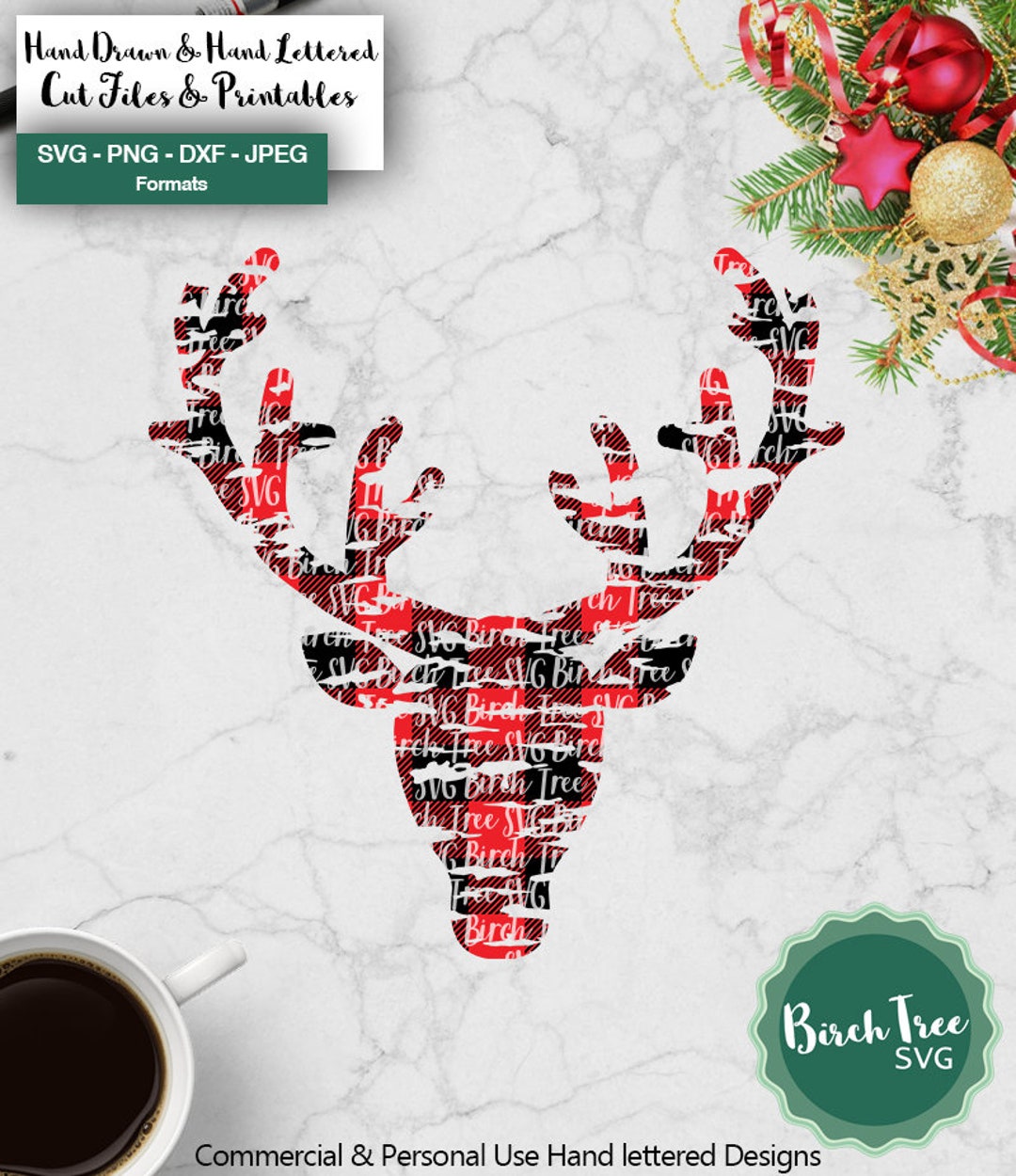 Distressed Grunge Reindeer SVG, Christmas SVG, Buffalo Plaid Reindeer ...