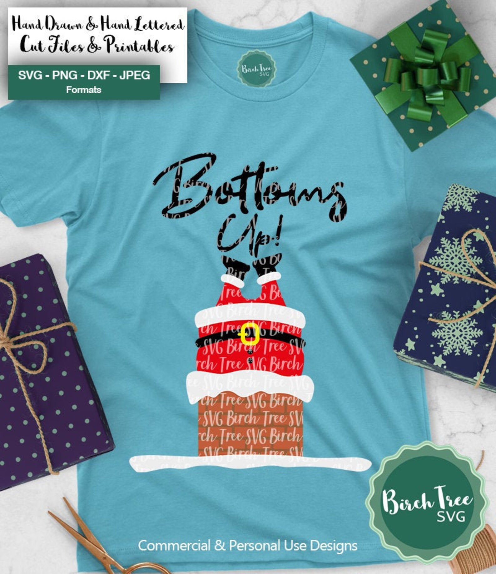 Funny Christmas Svg, Bottoms up Svg, Santa Stuck in Chimney Svg, Santa ...