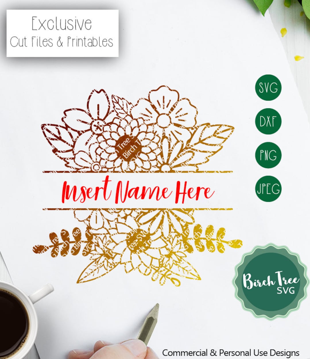 Flower Monogram Svg, Flower Border Svg, Flower SVG, Wedding Monogram ...