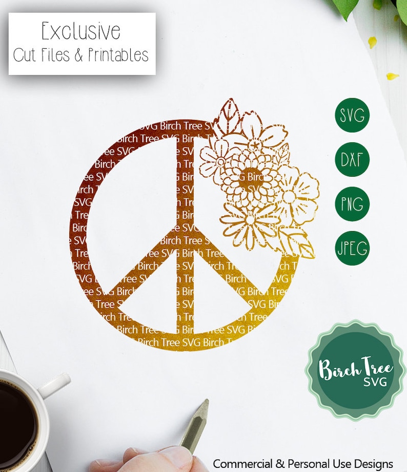 Floral Peace Sign Svg Cutting File, Peace Svg, Boho Hippie Svg, Love ...