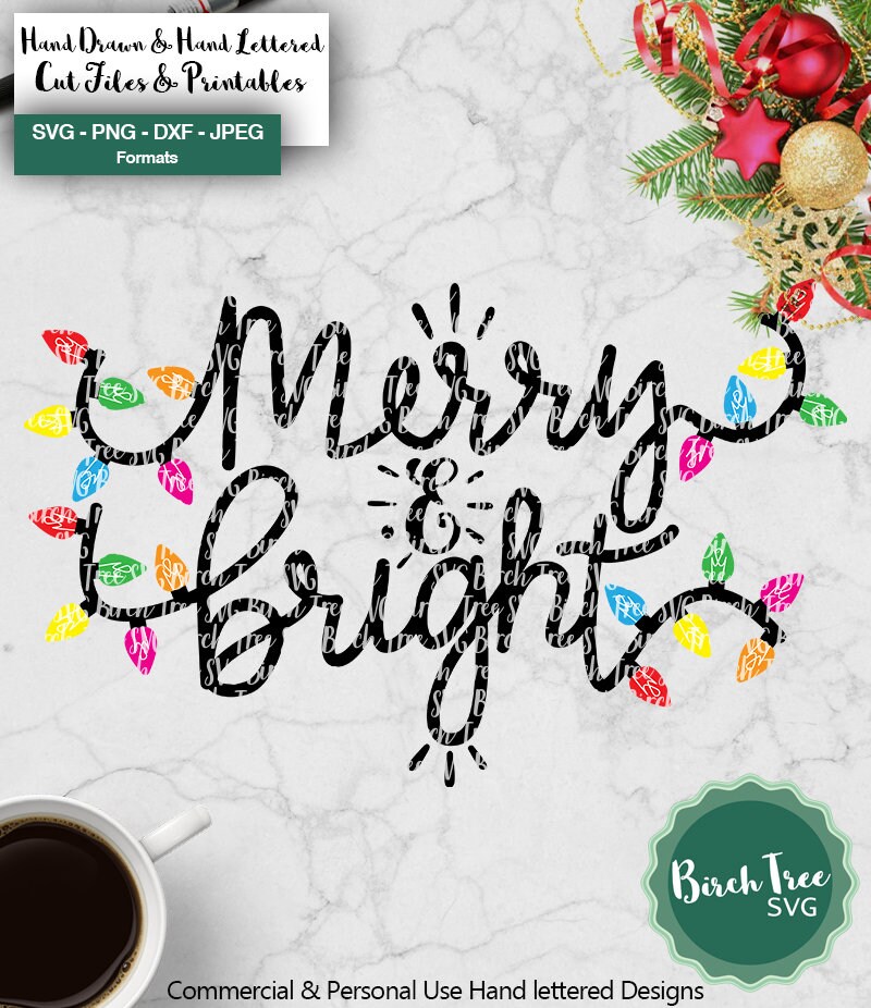 Merry and Bright Svg Christmas Lights SVG Christmas Clipart | Etsy