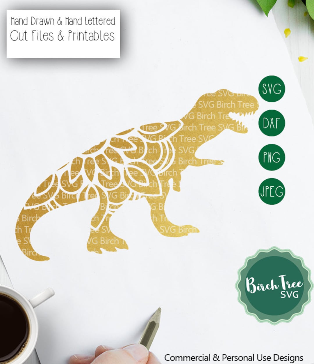 Dinosaur Mandala SVG Cut File, T-rex Svg Zentangle Boho SVG, Dinosaur ...