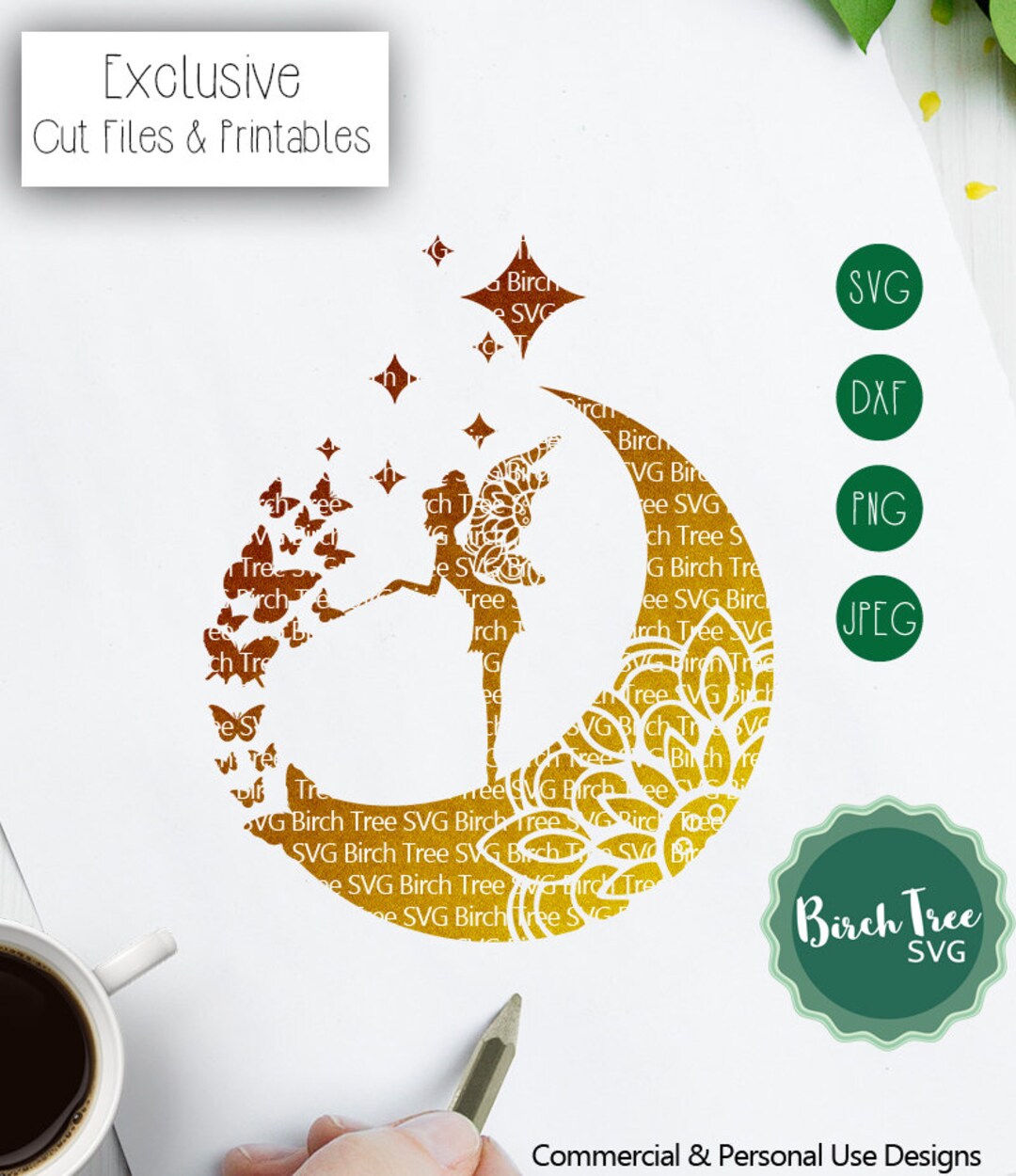 Fairy and Moon Mandala SVG Cut File, Butterflies Svg Mandala Moon SVG ...