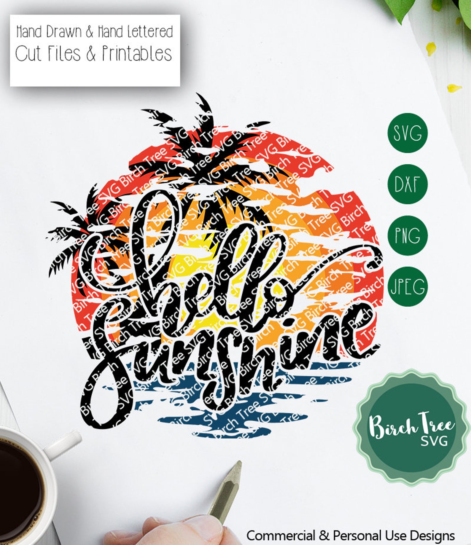Hello Sunshine Svg Tropical Sunset SVG Summer SVG Ombre Svg | Etsy