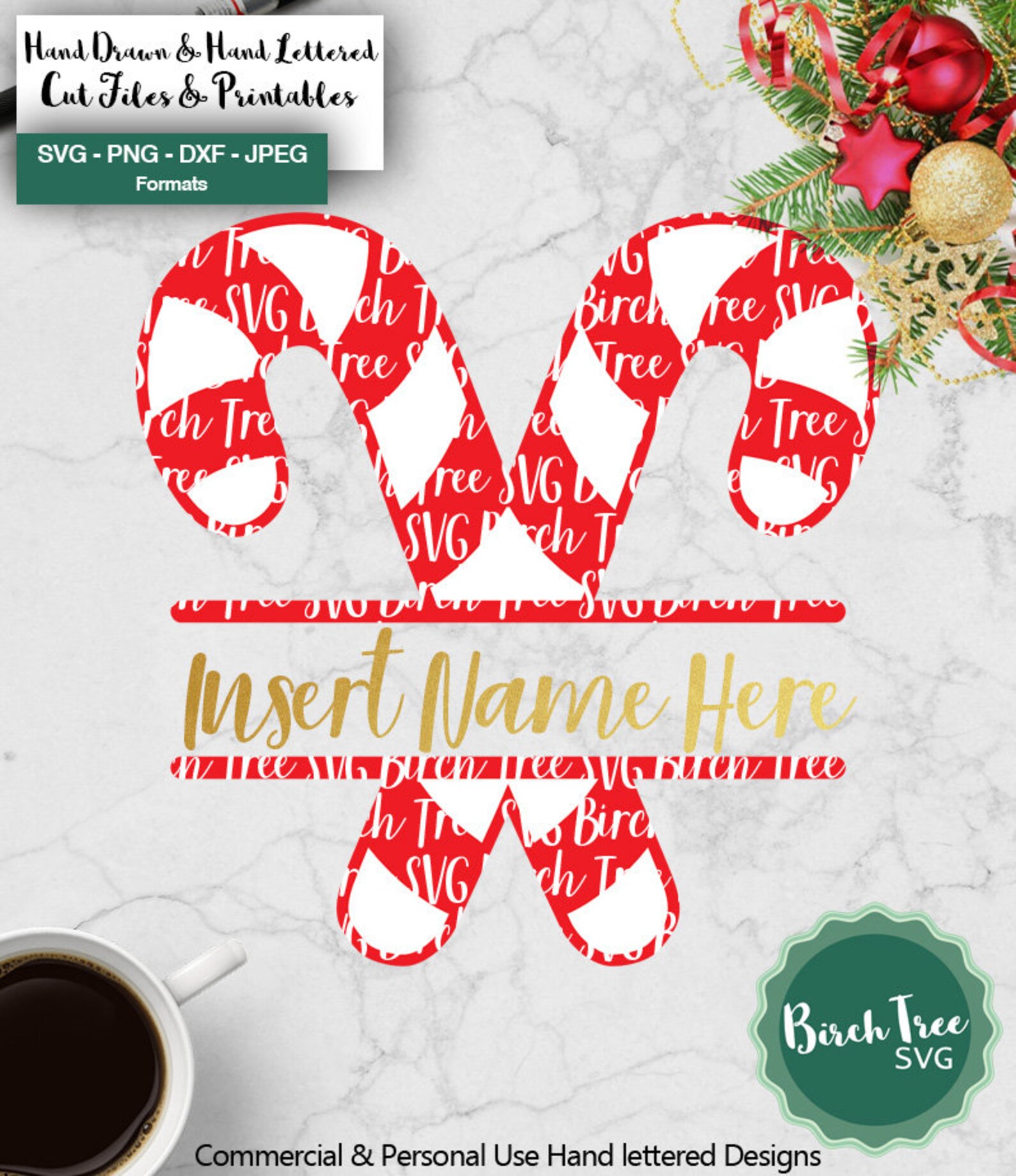 Candy Cane Monogram SVG Christmas SVG Cutting File for Cricut - Etsy