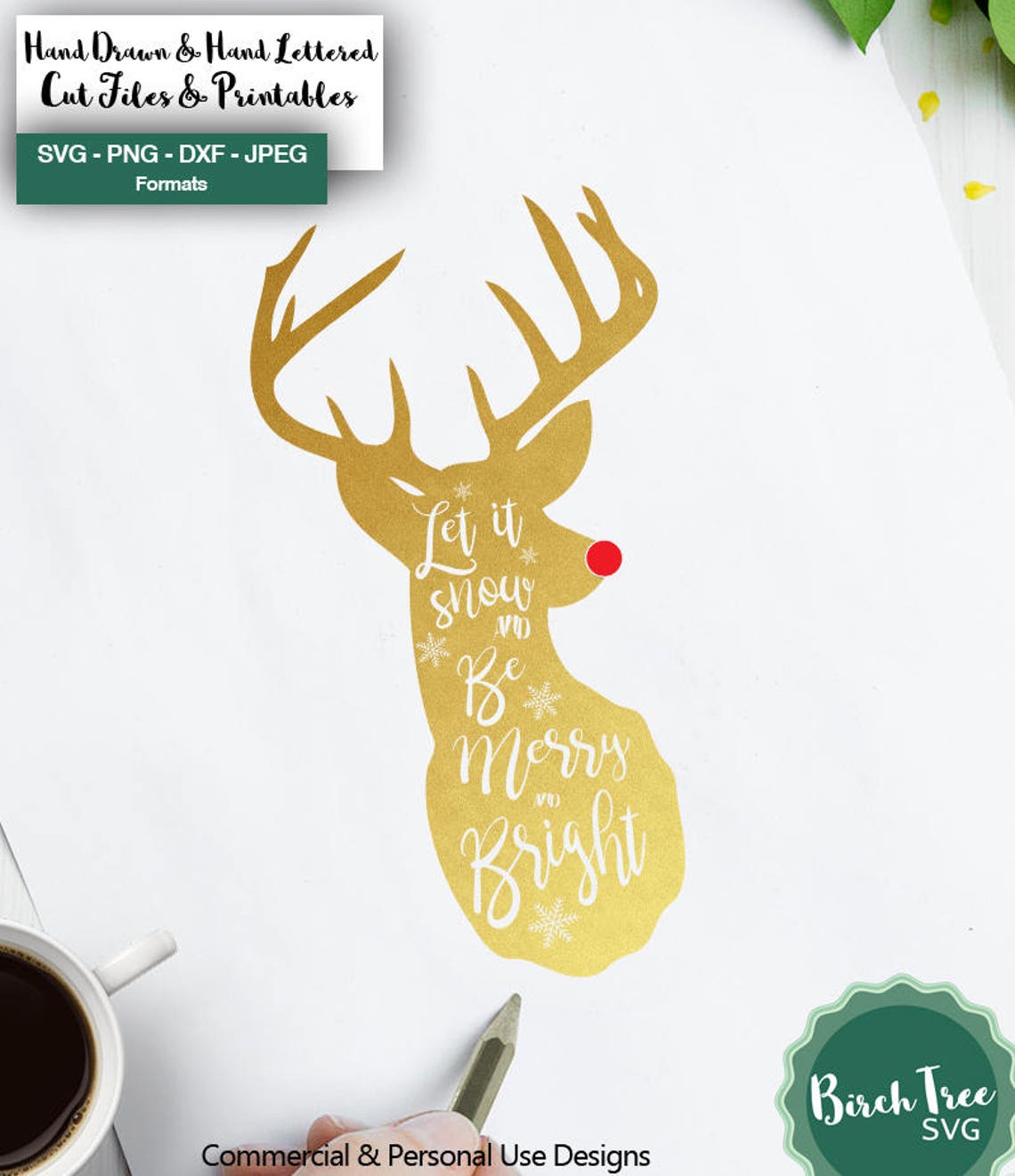 Reindeer SVG Cut File Merry And Bright Deer SVG Cricut | Etsy