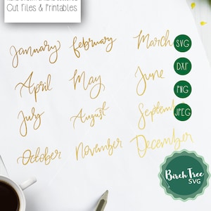 Hand Lettered Months SVG Cut File, 12 Months SVG, Months Clipart ...