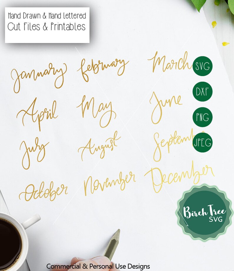 Hand Lettered Months SVG Cut File, 12 Months SVG, Months Clipart ...