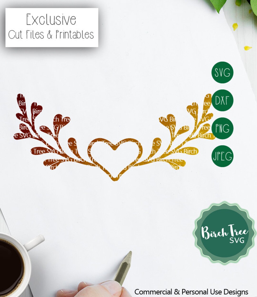 Floral Heart Monogram SVG, Paper Craft Pattern, Flower SVG, Wedding SVG ...