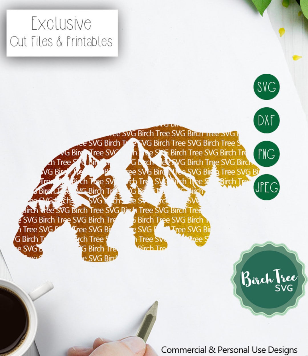 Bear and Mountains Svg, Wilderness Svg, Outdoors Svg, Forest and ...