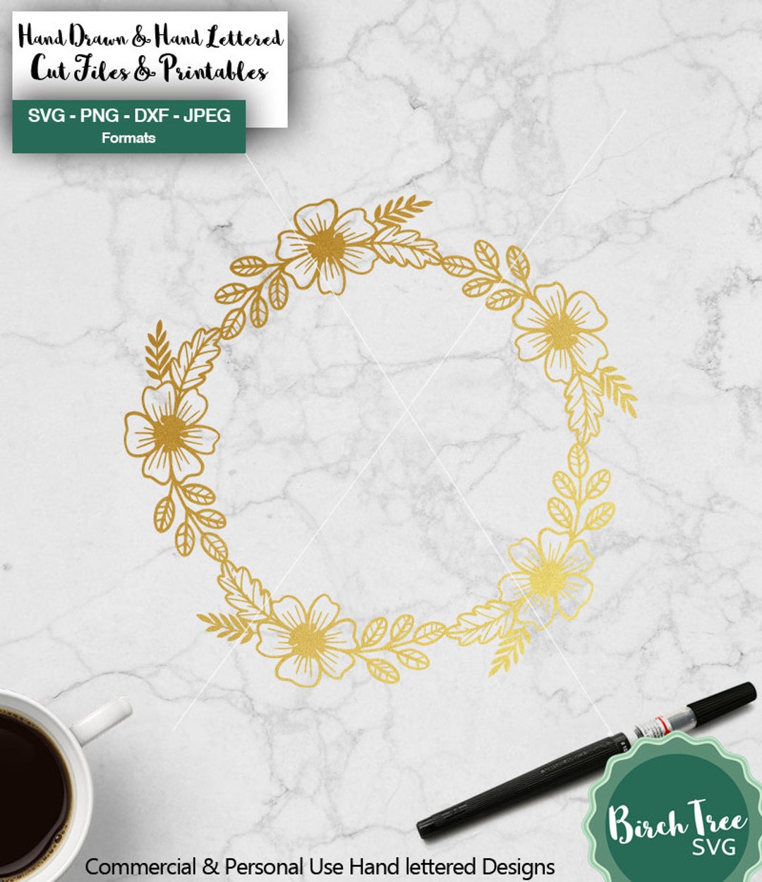 Floral Wreath SVG, Flower Circle Monogram, Floral Cutting File, Summer ...