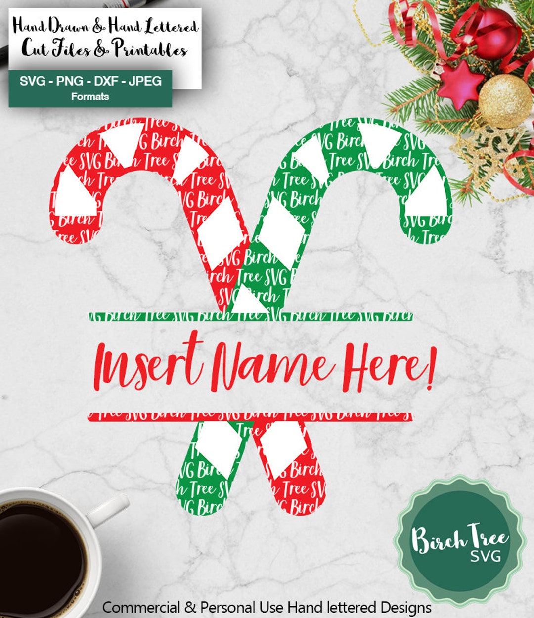 Candy Cane Monogram SVG, Christmas Candy Cane SVG Cut File for Cricut ...