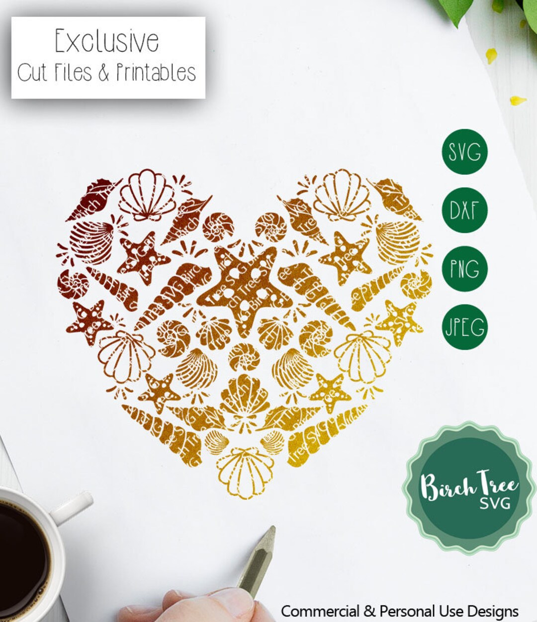 Seashell Heart Mandala SVG Cut File, Seashells SVG, Beach Mandala Svg ...