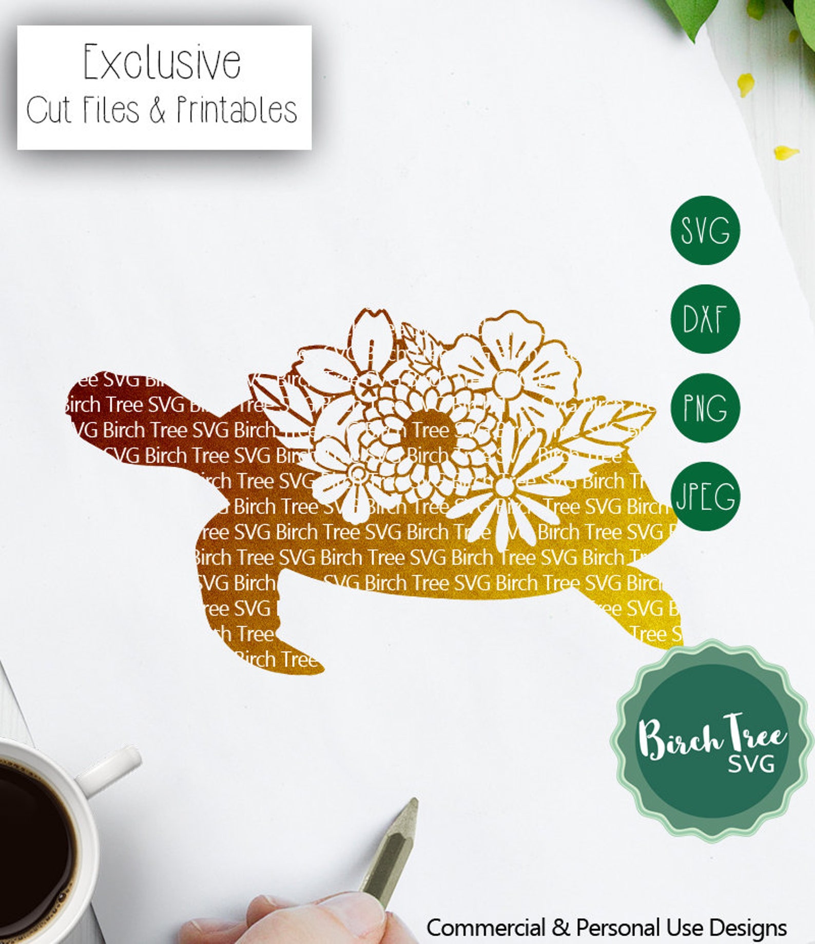 Floral Turtle Svg Cut File Turtle Svg Turtle With Flowers - Etsy