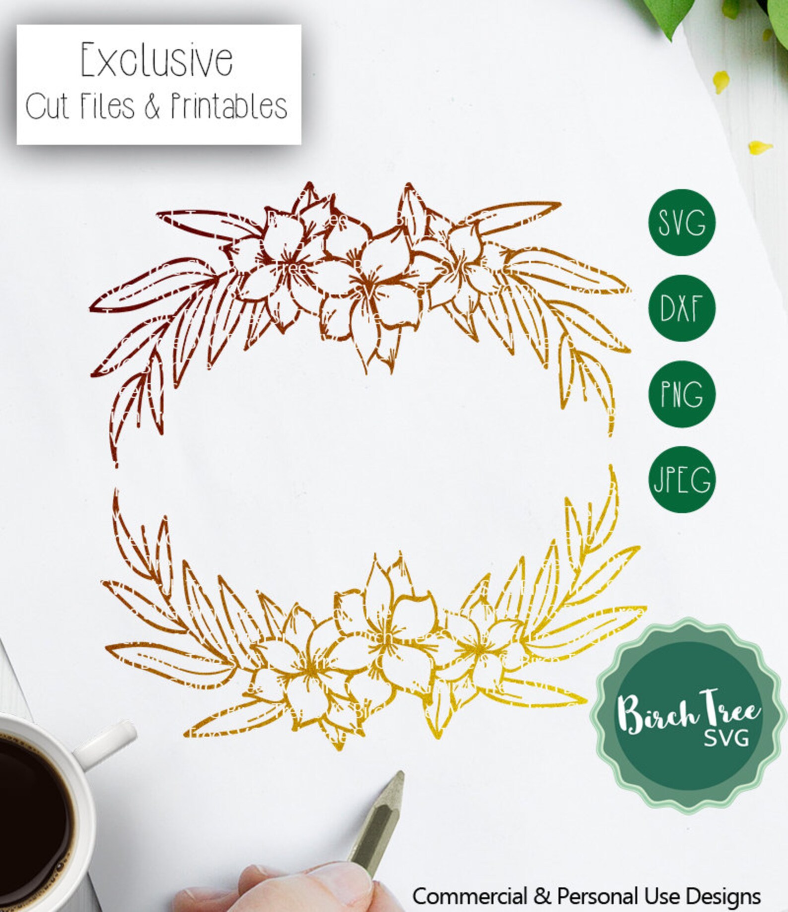 Floral Wreath SVG Flower Circle Monogram Floral Cutting | Etsy