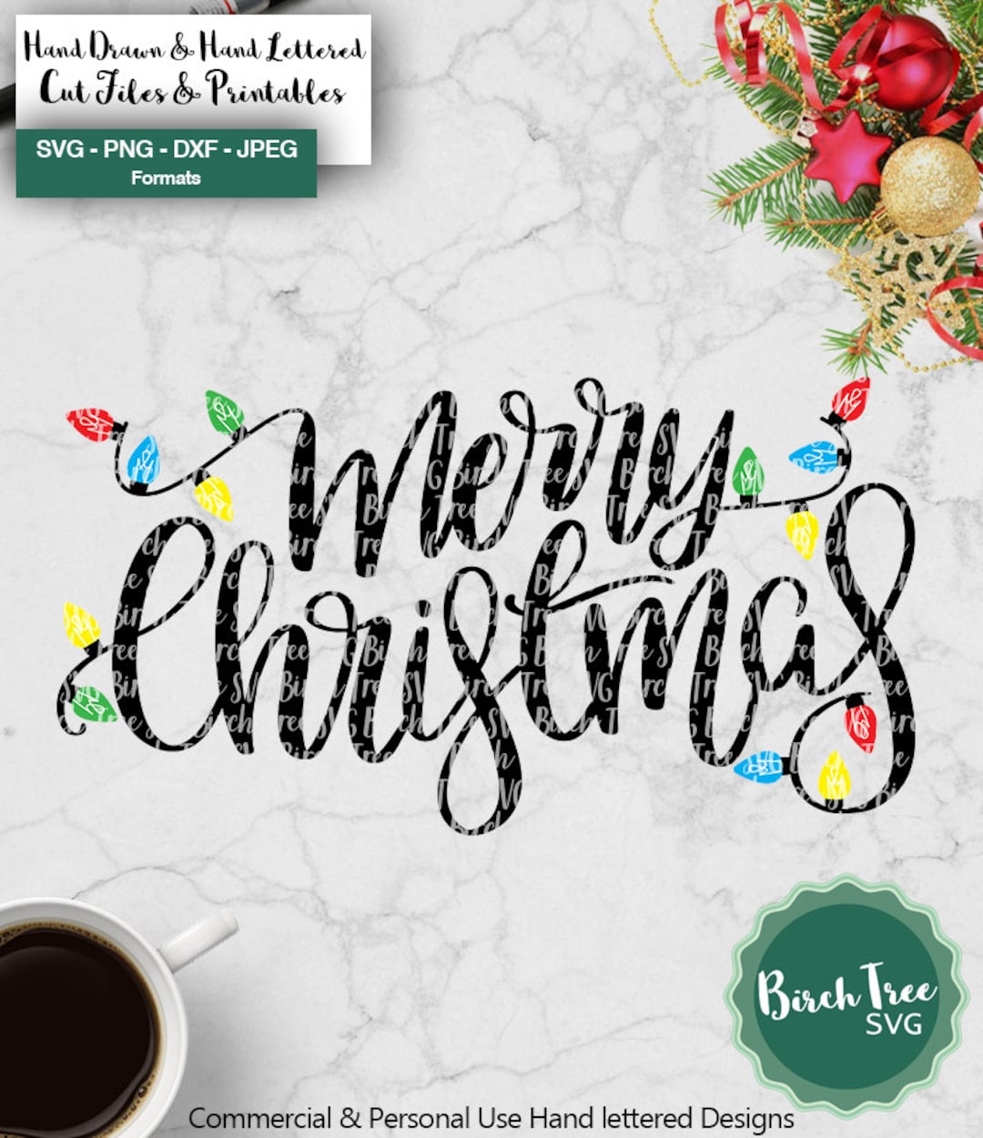 Merry Christmas Lights SVG, Merry Christmas SVG, Christmas Tree Lights ...