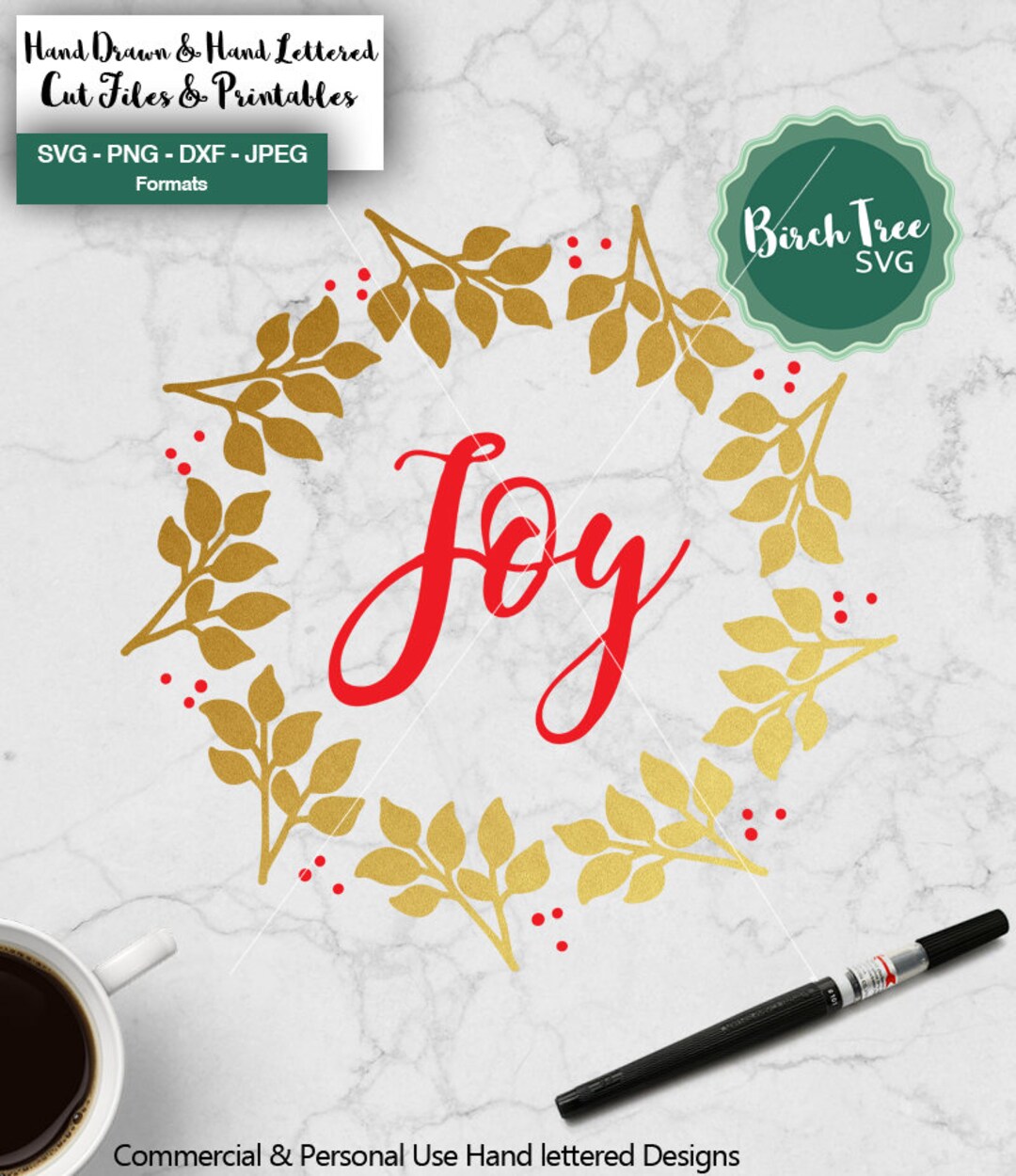 Joy Wreath SVG, Christmas SVG Wreath, Floral Wreath SVG, Floral Cutting ...