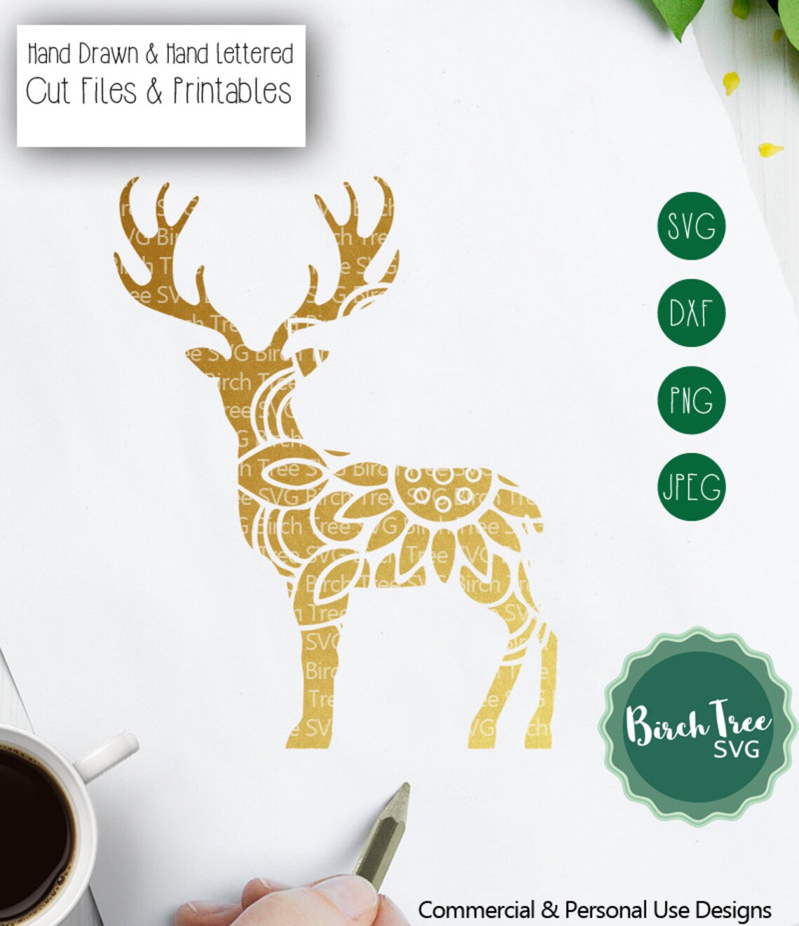 Deer Mandala Svg Cut File, Deer Svg, Hunting SVG, Deer Die Cut Template ...