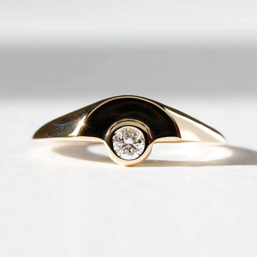 Diamond Crescent Signet Ring – Silver/gold - Diamond Signet Ring ...
