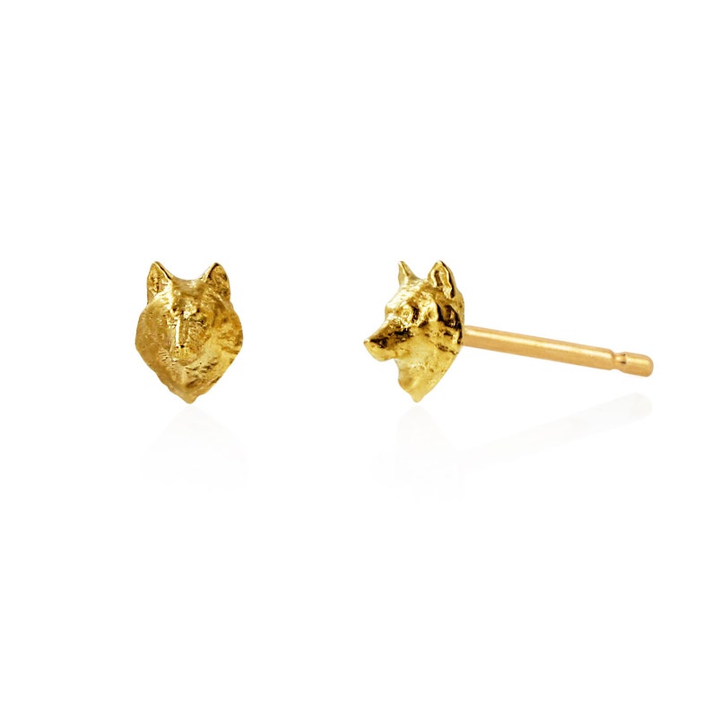 Wolf Earrings Wolf Studs Gold Studs Tiny Gold Studs - Etsy